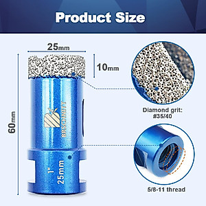 1 Inch Diamond Core Drill Bit for Porcelain Tile Ceramic Marble Granite Drilling,BRSCHNITT 1pc Vacuum Brazed Diamond Hole Saw with 5/8-11 Thread (25mm)