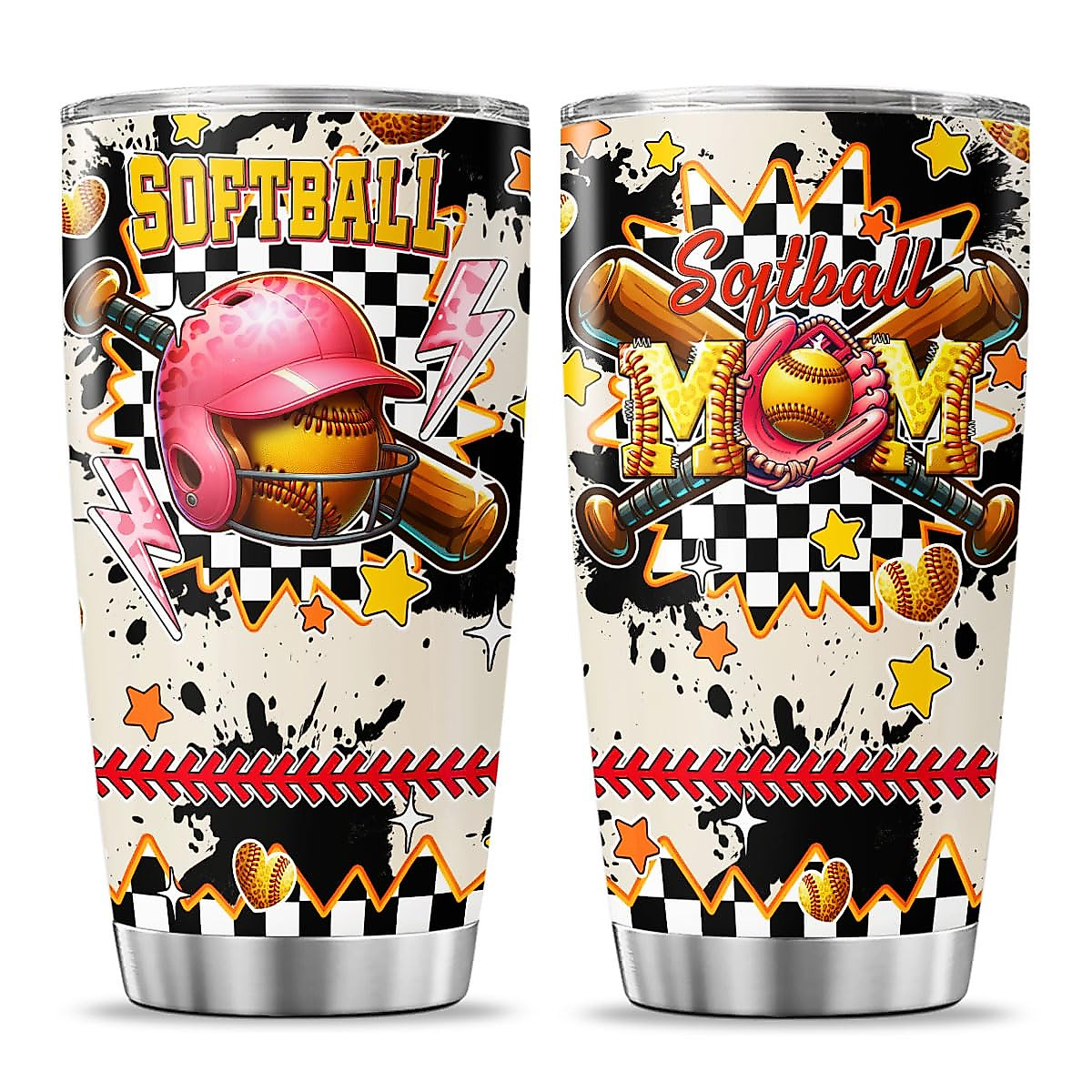 HUBUPU Checkered Water Funny Modern Mother Tumblers Simply Mama For Coffee Cups Women Mothers Simple, Softball Gifts, Tumbler 20 Oz With Lid And Straw, Softball Mom Colorful