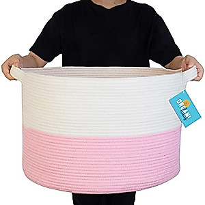 OrganiHaus XXX Large Cotton Rope Basket for Blankets Living Room | Blanket Basket & Storage Baskets for Organizing | Laundry Baskets for Storage Toy Basket for Baby | Large Woven Basket - Pink/White