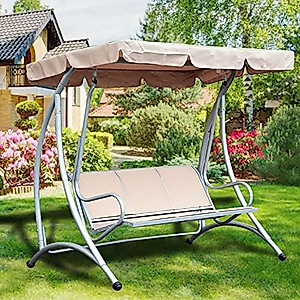 Ymiko Outdoor Swing Canopy, 3 Seat Chair Top Cover Swing Canopy Waterproof Cover for Patio Swing Garden Swing Outdoor (Beige)