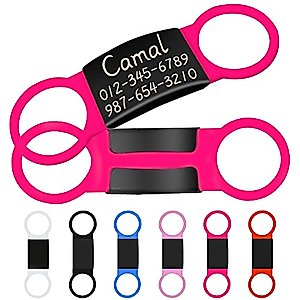 CAMAL 2 Pack Slide-On Pet ID Tags, No Jingle, No Noise, Stainless Steel Dog Tags Personalized for Pets, Silent Dog ID Tag and Cat Id Tag