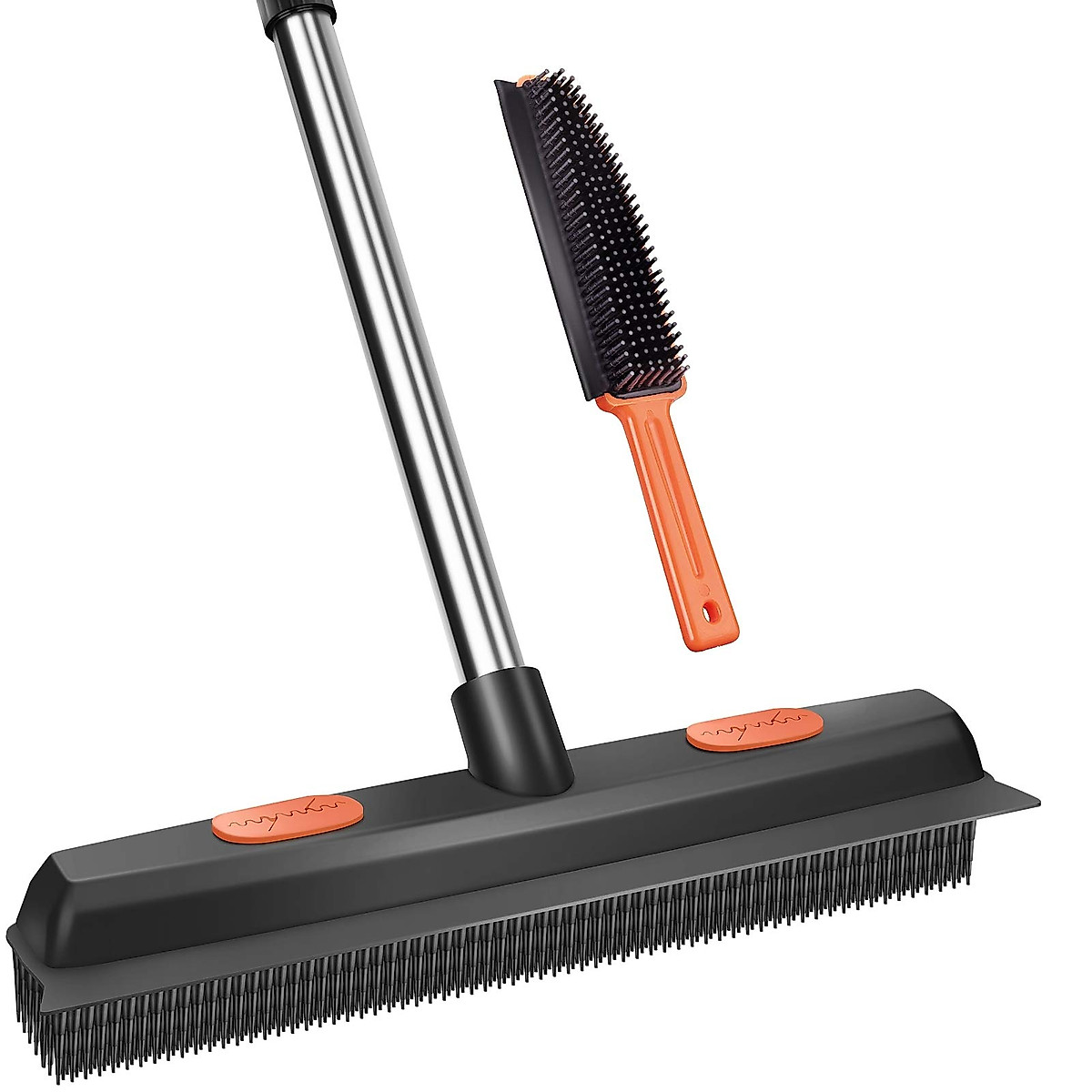 Conliwell Rubber Broom Carpet Rake for Pet Hair, Fur Remover Broom with Squeegee and 18" Professional Microfiber Mop Floor Cleaning System