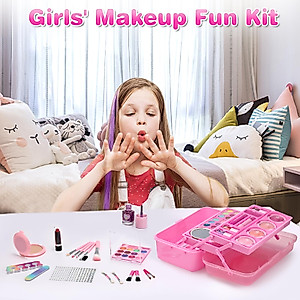 Anpro Kids Makeup Kit for Girl - 68PCS Safe & Washable Makeup for Girls,Play Real Makeup Girls Toys,Make Up for Little Girls,Non-Toxic Makeup kit,Valentines Day Gifts for Children Age 3-12 (Pink)