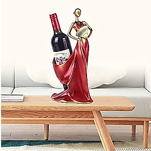 Wine Holder, Wine Rack Tall Drink Giraffe Animal Tabletop Single Wine Accessory Bottle Holder, Women Shaped Sturdy Sculpture Wine Bottle Holders, Figurine Kitchen Decoration Crafts.(Red)