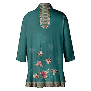 Cardigan Sweater for Women Retro Print Casual Duster Cardigans Lightweight Jackets 3/4 Sleeve Blouse Tops Coat Floral Jackets for Women Dance Dresses for Women（2-Dark Green,XX-Large）