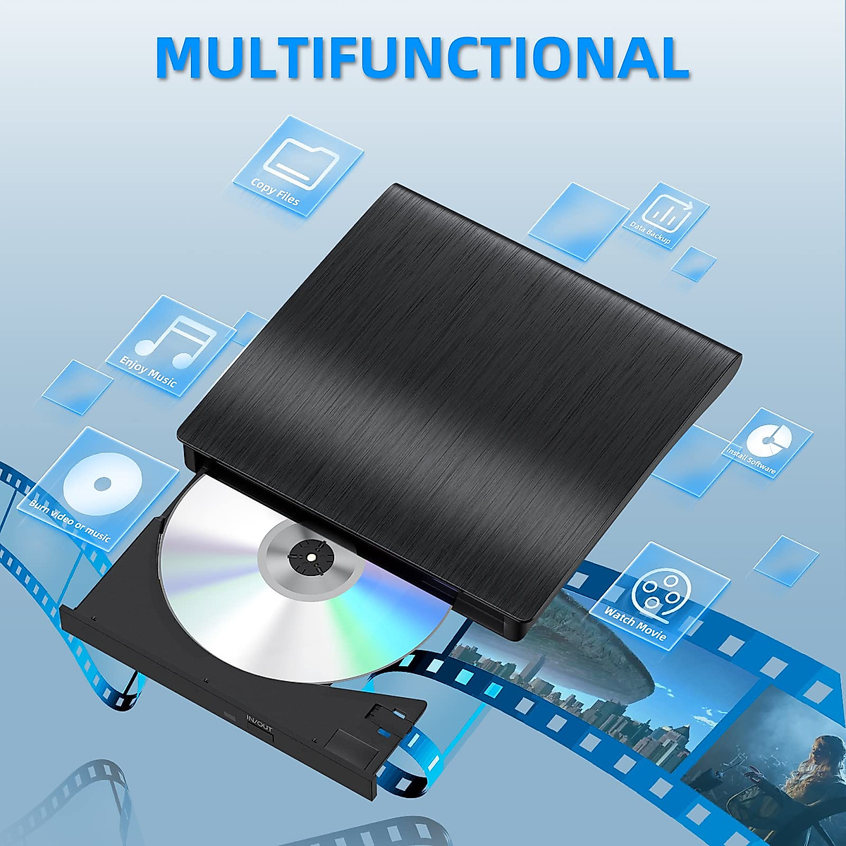 BILEYCHA External DVD/CD Drive, USB 3.0 Slim Portable CD DVD +/-RW Drive, External DVD/CD ROM Writer for Laptop or Desktop Compatible with Windows XP/7/8/10, Mac OS, Linux