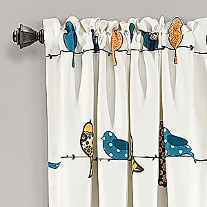 Lush Decor Rowley Birds Curtains Room Darkening Window Panel Set for Living, Dining, Bedroom (Pair), 52" W x 63" L, Multi