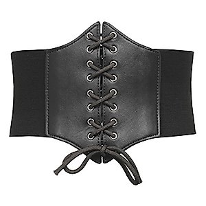 GRACE KARIN Women's Black Elastic Corset Chunky Waistband Wide Waist Cincher Belt(S,Black)
