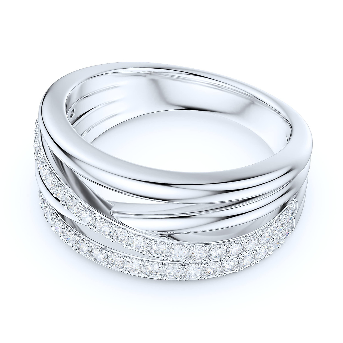 PRSTANI 8.5mm Wide Sterling Silver Criss Cross Infinite Simulated Round Brilliant Cut Diamonds Wedding Ring (8)