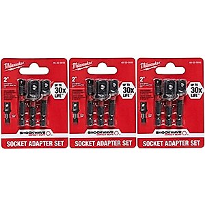 Milwaukee 48-32-5033 Power Drill Bit Extensions Shockwave Socket Adapter Set, 1/4", 3 Pack