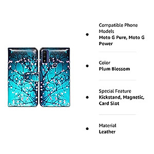 Bcov Motorola Moto G Pure Case, Moto G Power 2022 Case, Plum Blossom Flower Leather Flip Phone Case Wallet Cover with Card Slot Holder Kickstand for Motorola Moto G Pure 2021/Moto G Power 2022