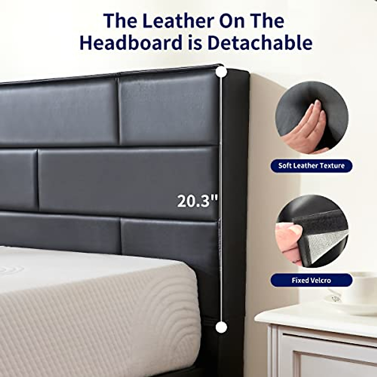 subrtex Bed Frame Twin Size with Headboard,Upholstered Faux Leather Mattress Foundation Platform with Solid Wood Slat Support,No Box Spring Needed,Noise-Free,and Easy Assembly Black