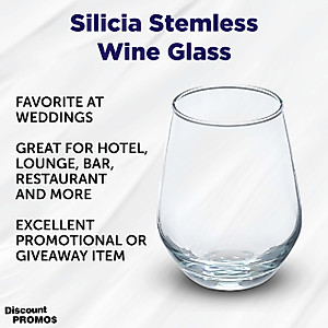 DISCOUNT PROMOS Silica 12 Oz. Stemless Wine Glasses Set of 10, Bulk Pack of Drinking Glasses, Restaurant Grade Glassware, Perfect for Wine, Cocktails and More - Clear Bottom Color