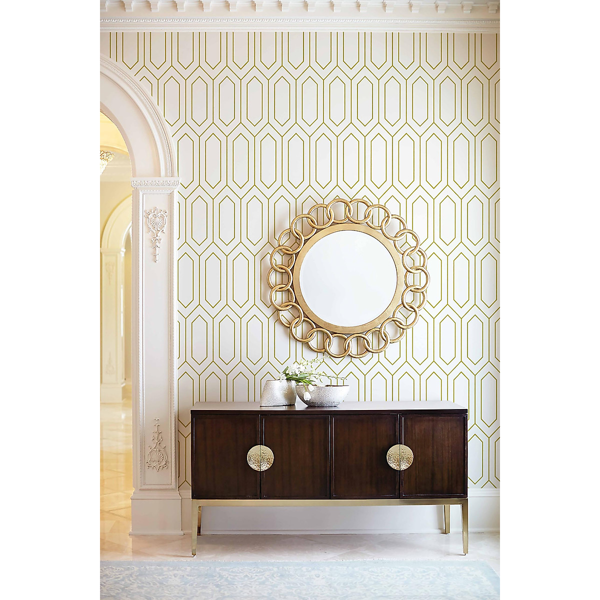 Safiyya Peel and Stick Wallpaper White and Gold Wallpaper Geometric Contact Paper Textured Wallpaper Modern Wallpaper Self Adhesive Removable Wallpaper for Bedroom Vinyl Roll 118"x17.3"