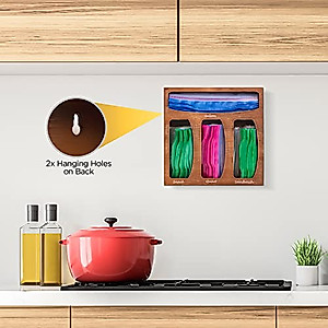 +Five Ziplock Bag Organizer, Food Storage Bag Organizer for Kitchen Drawer, Bamboo Wood Holder, Plastic Bag Holder Dispenser, Fits Gallon, Quart, Sandwich and Snack Variety Size Bags (Rustic Brown)