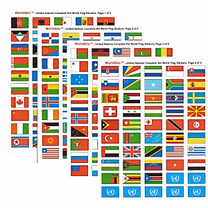 World Flag Stickers - United Nations Sticker Set; 1.5" x 1" Self Adhesive Stickers for Every International Country in The United Nations Plus 7 UN Stickers, 200 Sticker Flags Total Made in USA