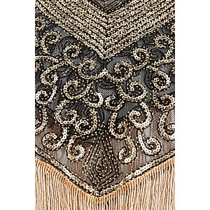 BABEYOND 1920s Shawl Wraps Long Fringed Evening Cape Sequin Beaded Party Shawl (Black Gold)