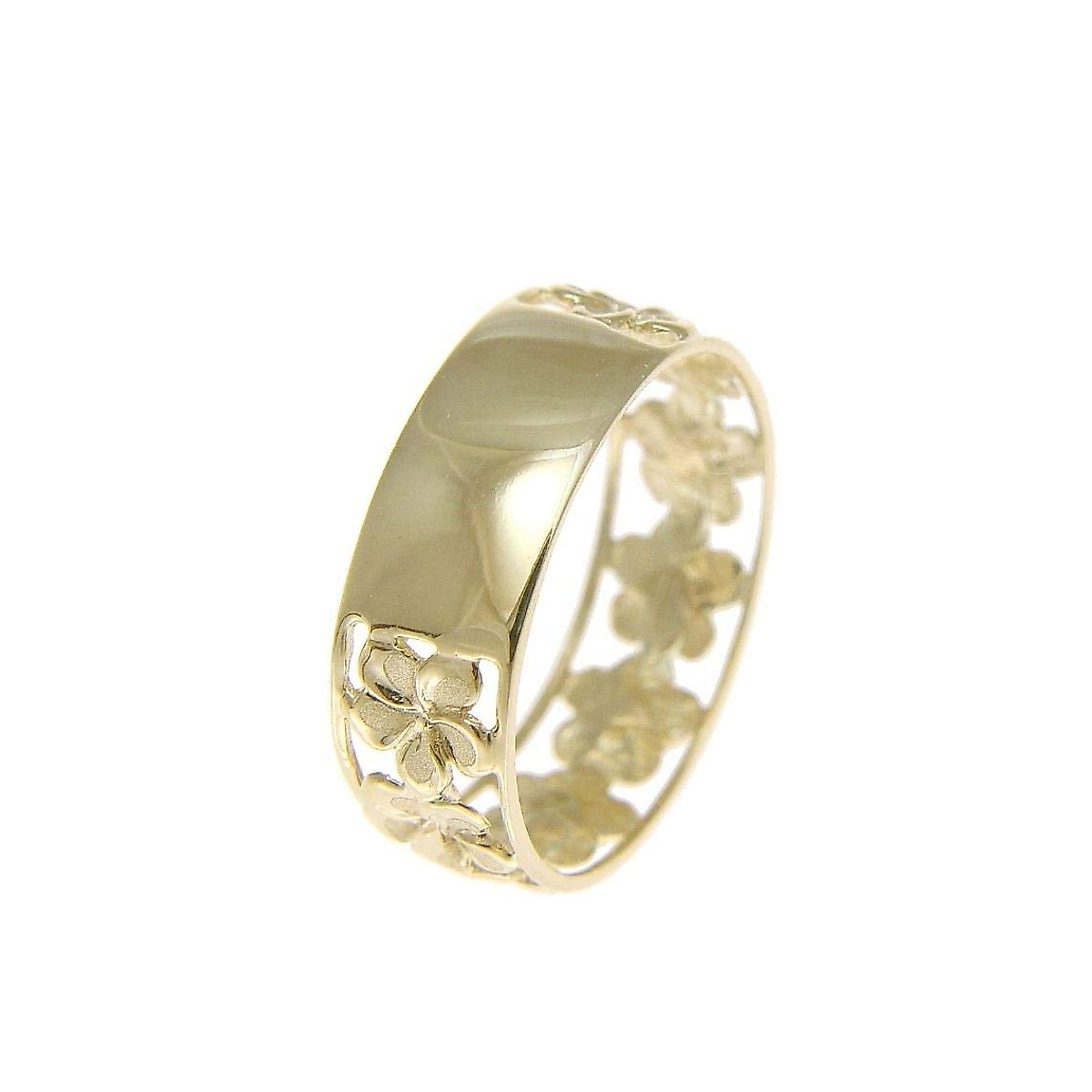 14K solid yellow gold Hawaiian plumeria flower lei ring 6.5mm size 8.5