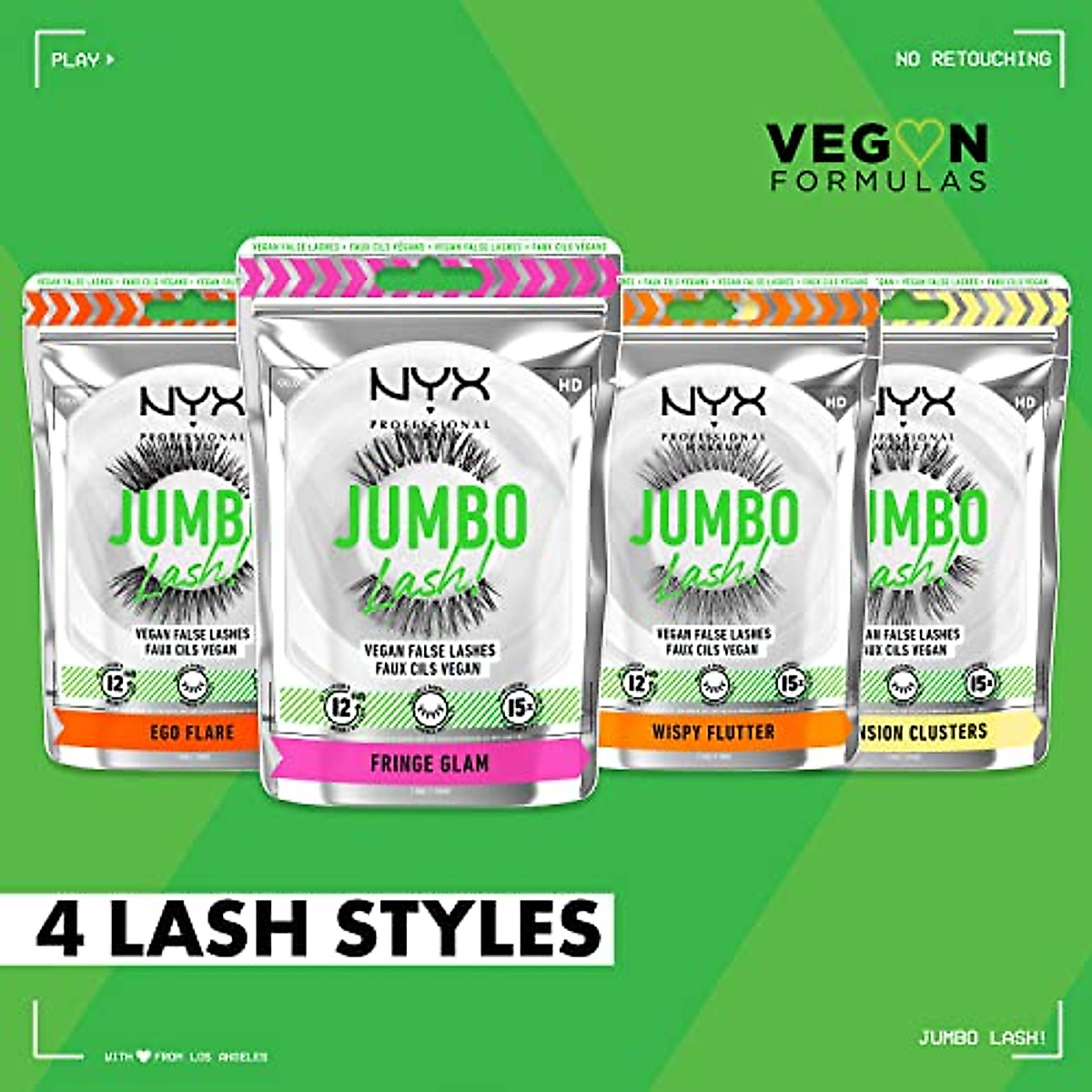 NYX PROFESSIONAL MAKEUP Jumbo Lash! Vegan False Eyelashes, Up to 12HR Wear, Reusable Fake Lashes - Fringe Glam