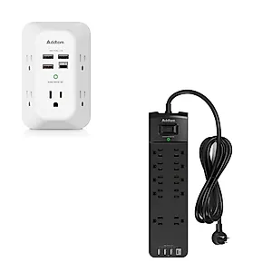 USB Wall Charger Surge Protector 5 Outlet Extender with 4 USB Charging Ports (1 USB C Outlet) & Power Strip Surge Protector with 10 Outlets and 4 USB Ports