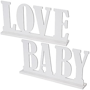 LOVE BABY Wooden Letter Block Sign for Baby Shower, Birthday Party, Gender Reveal Table Decorations – by ZouYee（White)