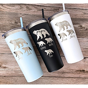 Personalized Laser Engraved 22 oz Stainless Steel Tumbler with Custom Mama/Papa Bear and Cubs - Includes Straw and Lid - Bear, Mama, Papa, Cubs, Parent Gift, Mother's Day Gift, Father's Day Gift