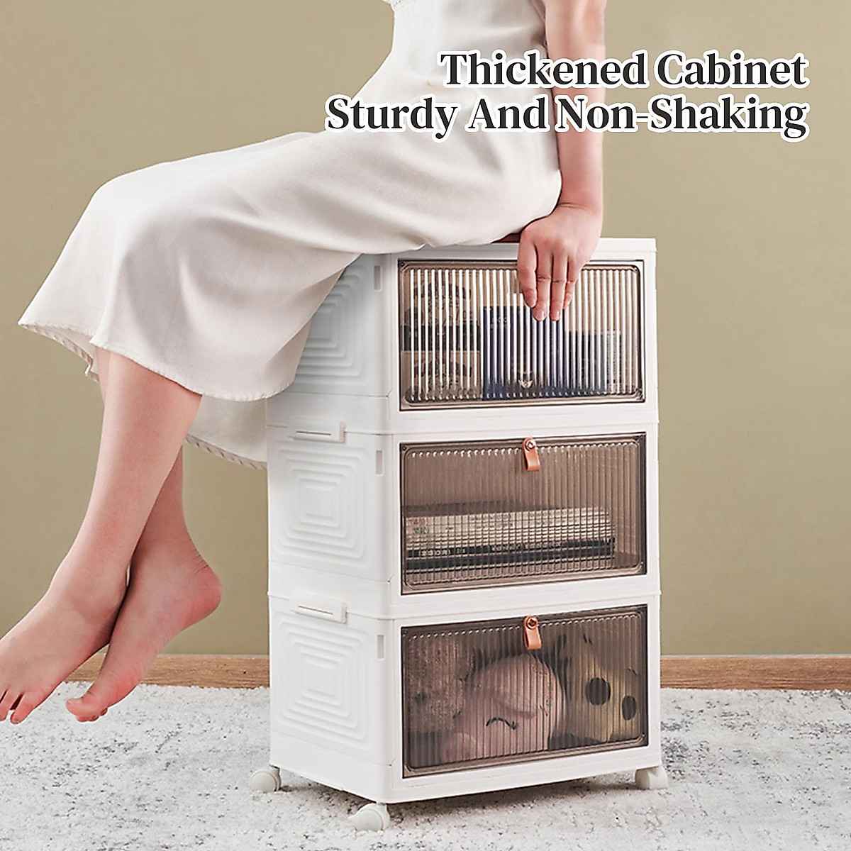 YYW-4 Tier Collapsible Storage Bins with Wheels and Lid - 23QT Stackable Closet Organizers, Foldable Plastic Containers (High yabai large four layers 44 * 31.5 * 97 with pulley)