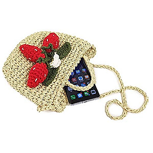 Rebecca Women Girl Straw Woven Shoulder Bag Beach Crochet Envelope Crossbody Bag Vacation Tassels Handbag (Strawberry beige)
