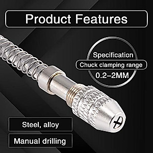 KATUR Semi-Automatic Turbine Drive Precision Hand Drill Handcrafts Hole Making Tool Wood Spiral Hand Push Drill Chuck for Micro Twist Bit Jewelry Tool 0.2-2mm Silver