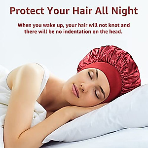 3 Pack Satin Bonnet Silk Bonnet for Sleeping, Bonnets for Black Women Hair Bonnet for Sleeping Large Sleep Cap, Wide Soft Band Bonnet for Curly Hair