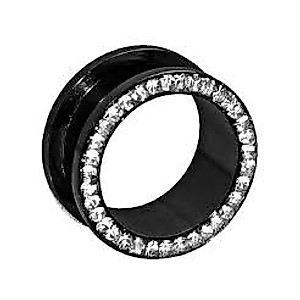 TOUCHNEW Black Anodized Titanium Over Surgical Steel Screw-on Plugs/gauges with Clear Diamond Cz Stones 2 Pieces (7/16" (11mm))