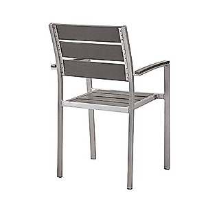 Modway EEI-3130-SLV-GRY Shore Outdoor Patio Aluminum Dining Armchair in Silver Gray, One Wood
