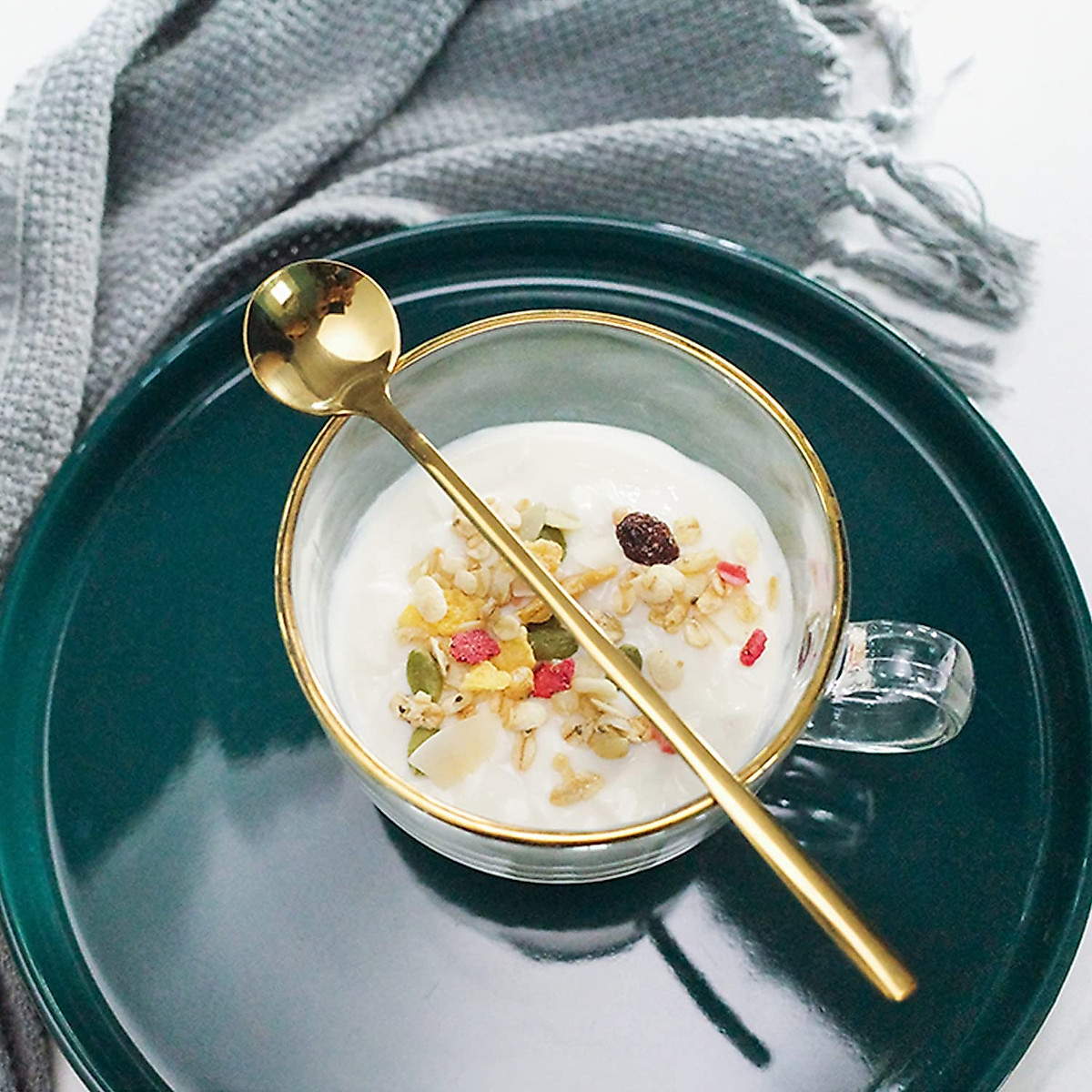 Stainless Steel Coffee Spoons, 6.7 Inch Stirring Spoons, Cocktail Stirring Spoons for Coffee Tea Dessert Cake Ice Cream Cappuccino (Round-Gold-1Pack)