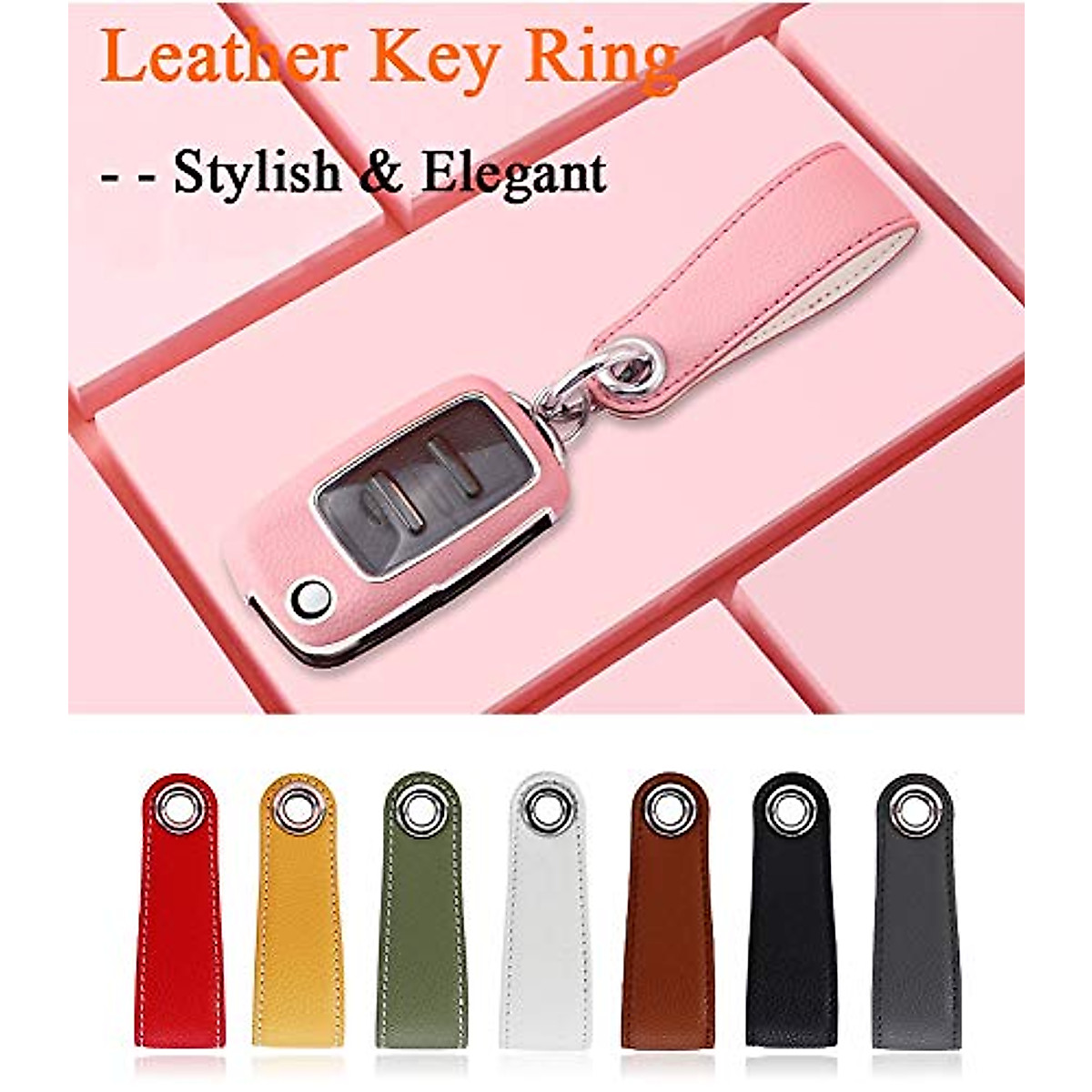 SANRILY Flip Key Fob Cover for Volkswagen Jetta Passat Golf Beetle GTI Polo for Touran Keyless Remote Key Case ABS Plastic Leather Key Protective Shell with Keychain Pink