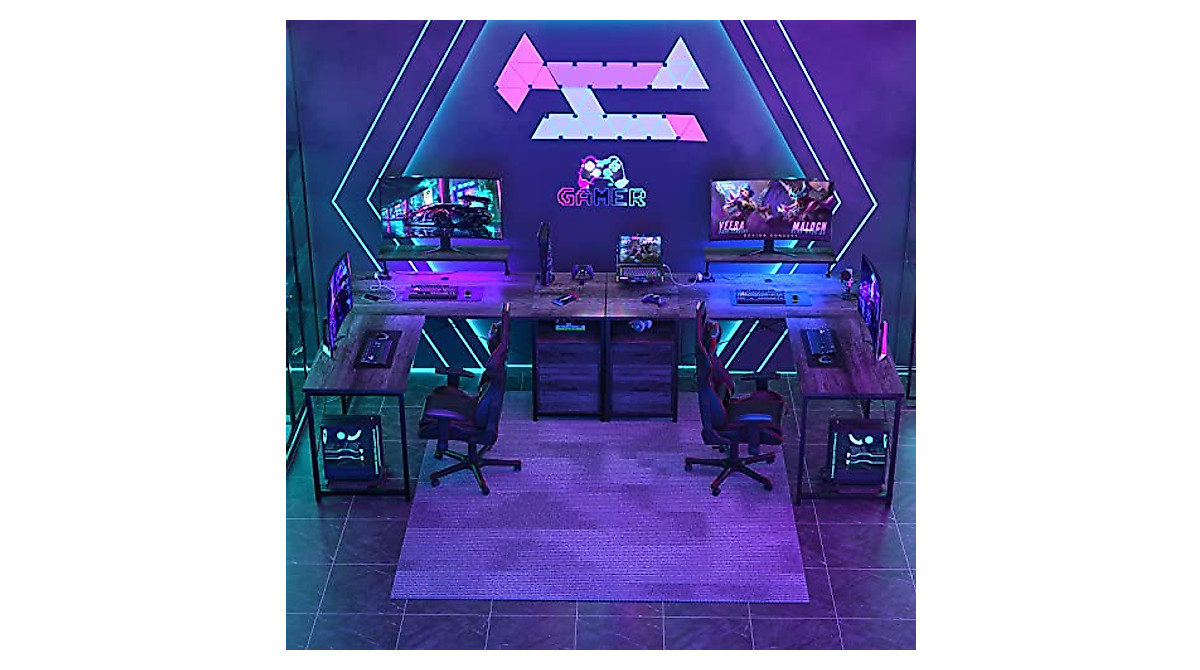 Unikito L-Shaped Desk with LED Lights & Power Outlet