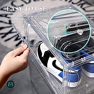 Zoknes Storage-Stackable shoe box Organizer-Containers shoe box with magnetic suction plastic transparent shoe box side shoe display box Stackable Shoe with Clear Door for Sneakers,3-pack