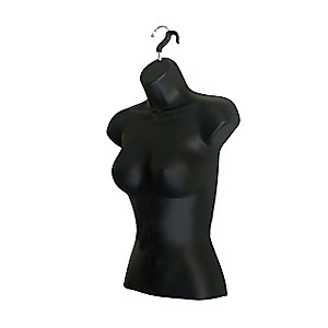 DisplayTown Black Male and Female Mannequin Torso with Metal Stand Hollow Back Body Stackable Dress Form for Tshirt Display, Countertop, Craft Shows, Photos and Design, S-M Clothing Size