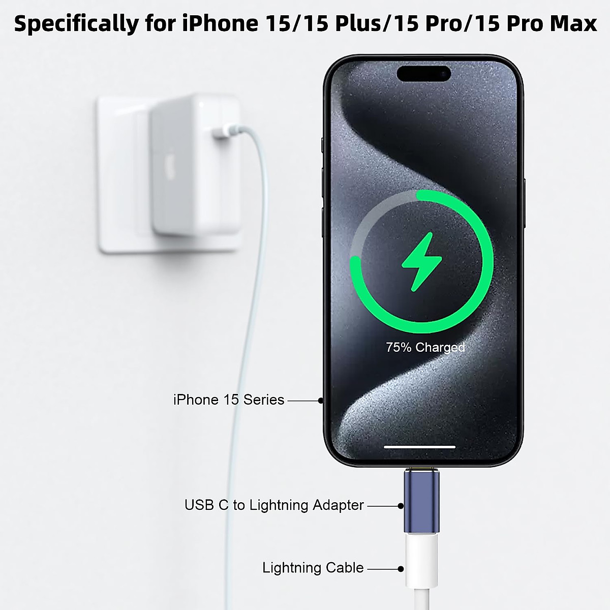 Jadebones USB-C Male to Lightning Female Adapter (2 Pack), PD Fast Charging&Data Transfer for iPhone 15/15 Plus/15 Pro/15 Pro Max,iPad Air,Other Type C Device, Dark Blue