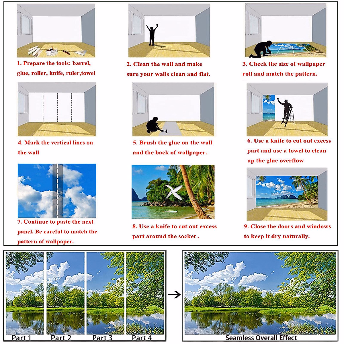 Big Tree Star Moon Elk 3D Wall Mural Wallpaper, Night Sky Photo Print Wallpaper, Panoramic Mural for Living Room Bedroom Study TV Background Decor - 59"x 39.4"(W x H)