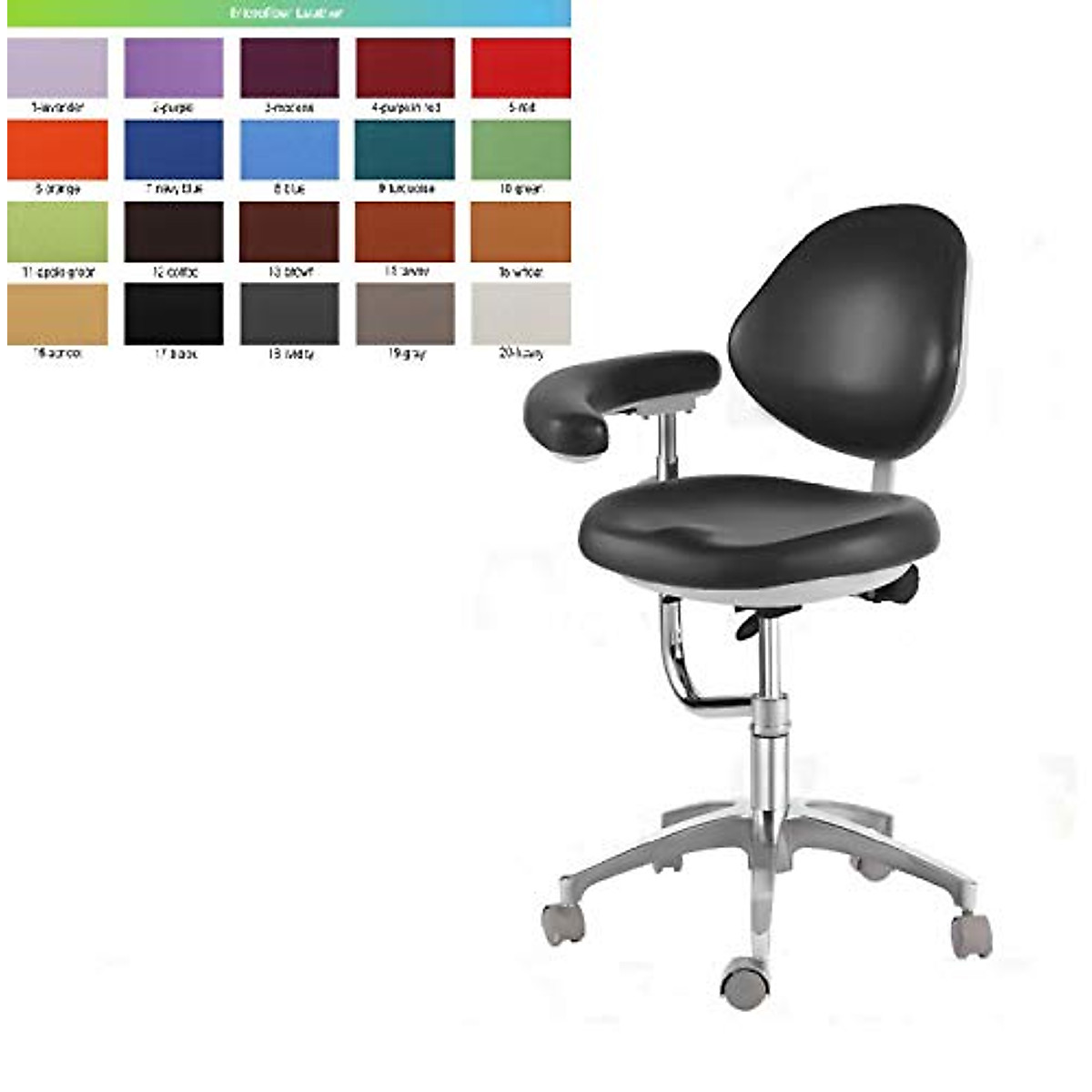 Aries Outlets Dental Adjustable Doctor's Stool Assistant Chair+360 Degree Rotation Armrest PU