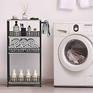 4 Tier Slim Storage Cart Narrow Laundry Cart on Wheels Utility Kitchen Rolling Cart with Wood Tabletop Mobile Shelving Unit Bathroom Storage Organizer Slide Out Rolling Tower for Narrow Spaces