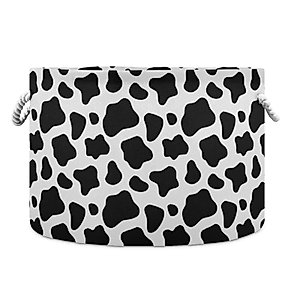 ALAZA Large Round Storage Basket,Black and White Cow PrintToy Basket Nursery Bins & Boxes Laundry Hamper for Bathroom/Bedroom/Home Decor