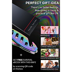 Rainbow Pocket Knife - Legal Knife with Glass Breaker Seatbelt Cutter - 2.68 Inch Serrated Blade - Cute Womens Knives - Cool Small Folding Knife for Self Defense - Birthday Gifts for Women - 6655 R