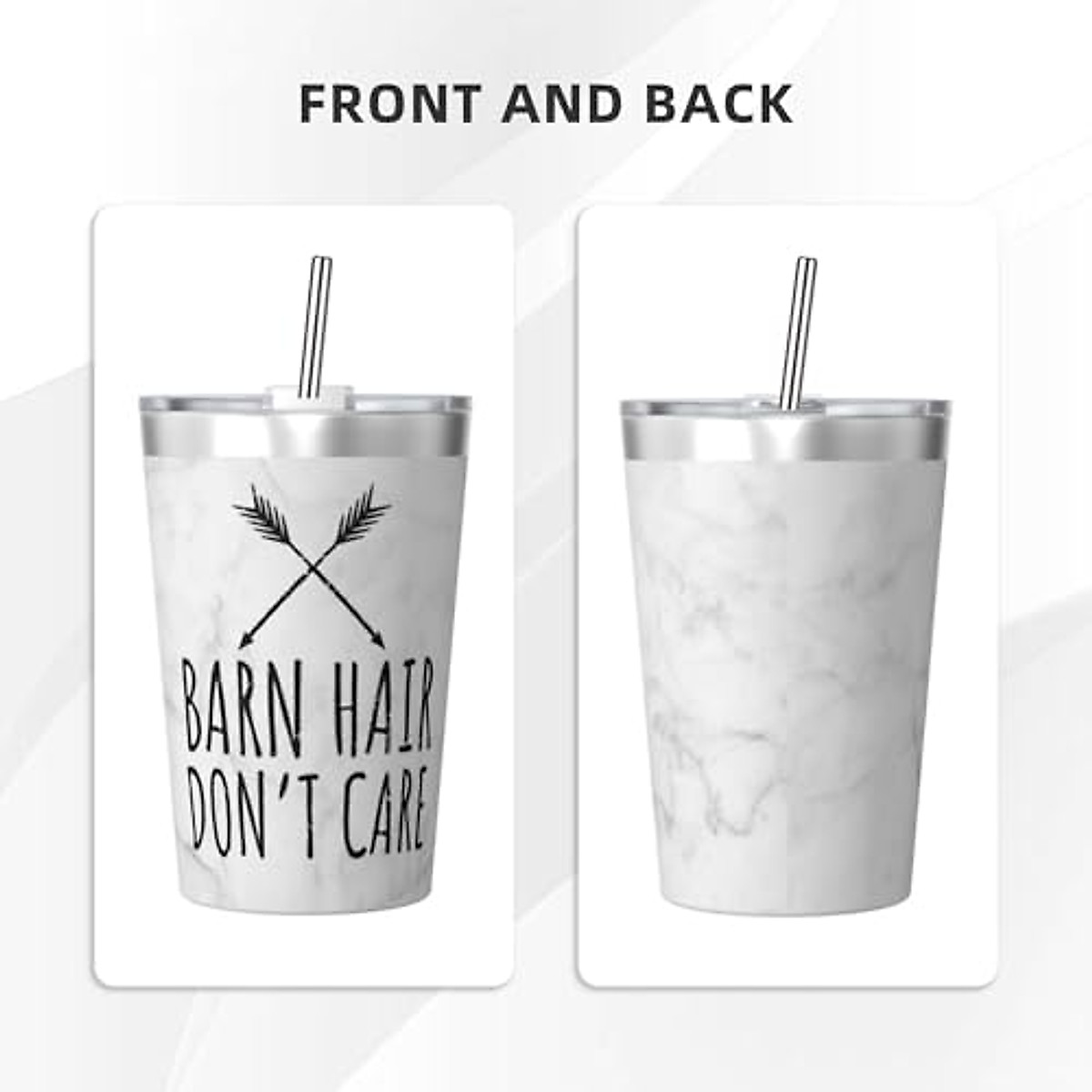 Barn Hair Don't Care Horse Lover Gift For Momen Men Girls 12oz Insulated Travel Coffee Mug Camping Stainless Steel Coffee Tumbler Reusable Coffee Cups with Lids Thermos for Hot and Cold Drink-V