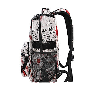 Backpack Japanese Samurai School Shoulder Bag Large Waterproof Durable Bookbag Laptop Daypack for Students Teens Girls Boys Elementary