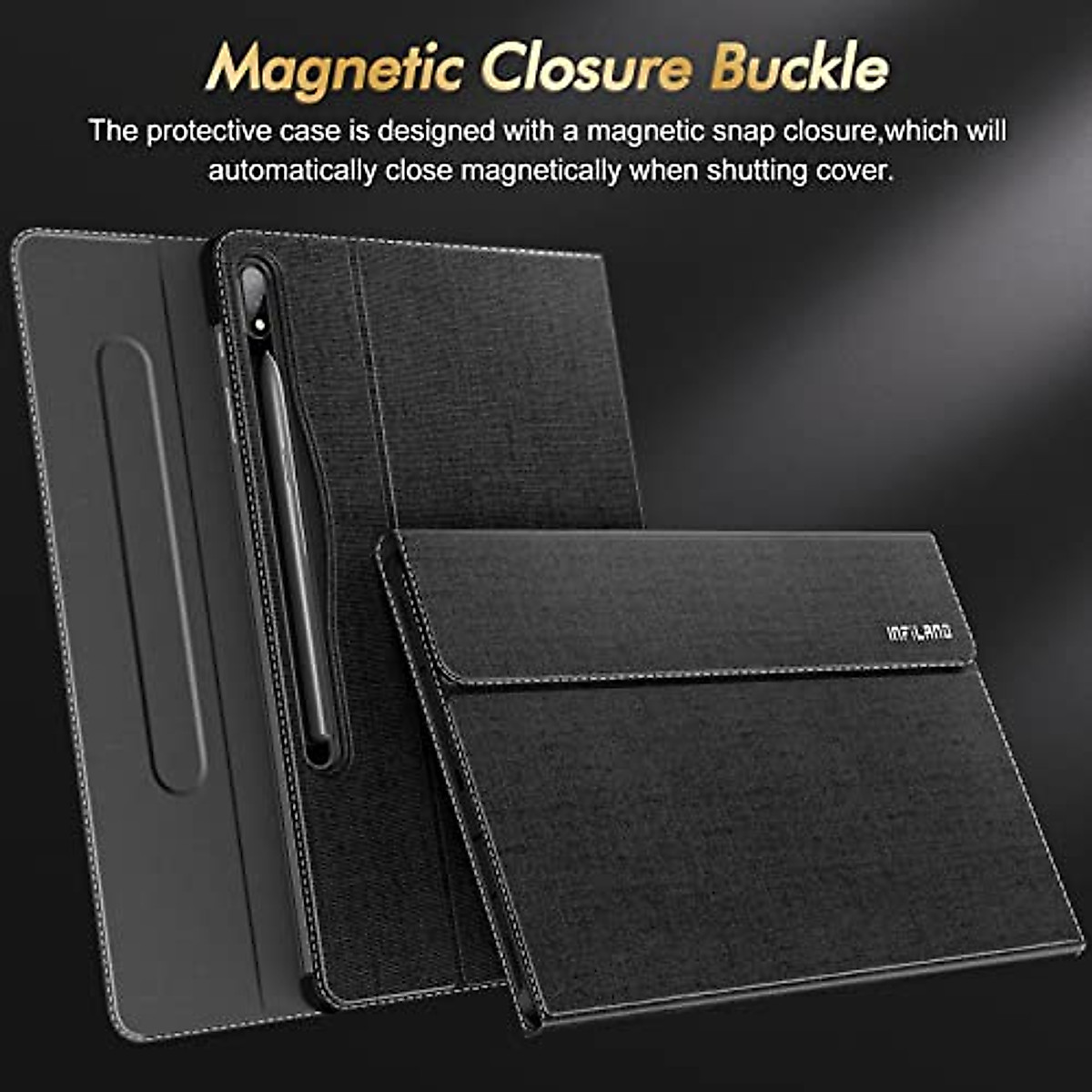 INFILAND Galaxy Tab S8+/ S8 Plus/ S7+/ S7 Plus Case, Multi-Angle Stand Cover Compatible with Samsung Galaxy Tab S8+/ S7+ SM-X800/ X806/ T970/ T975/ T976 Tablet [Auto Wake/Sleep], Black