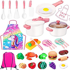 Kids Play Kitchen Accessories Set, Pretend Play Cooking Toys Set, Kitchen Toys Playset for Toddlers, Toy Pots and Pans for Kids Kitchen with Fake Play Food Cookware Utensils Dishes, Girls Boys Gift