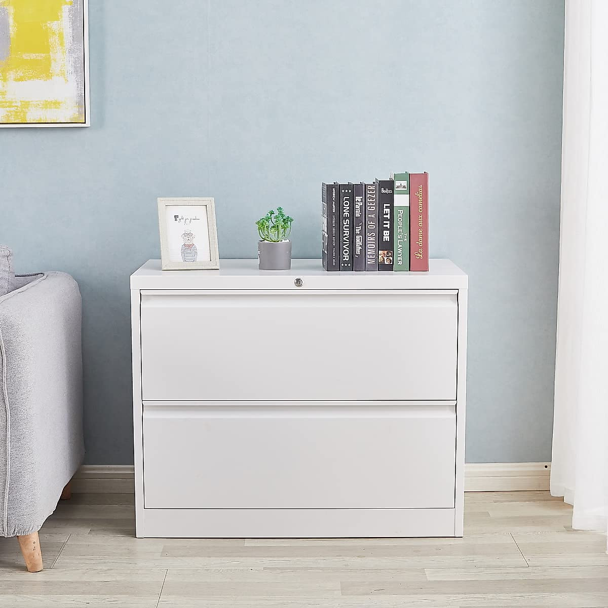 Rophefx Lateral File Cabinet 2 Drawer, Metal Storage File Cabinet with Lock, Mordern File Cabinet, Cabinet for Legal/Letter A4 Size and Office Home, Steel, White