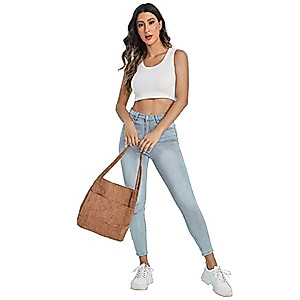 WDIRARA Women's Corduroy Hobo Bags Shopper Tote Bag Side Pocket Shoulder Handbags Brown one-size