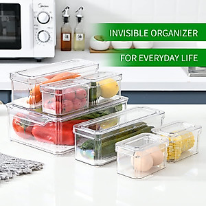 AionneWie 7-Piece Stackable Fridge Organizer Set - Clear Containers with Lids, Perfect for Organizing Vegetables, Fruits, Food, and Drinks